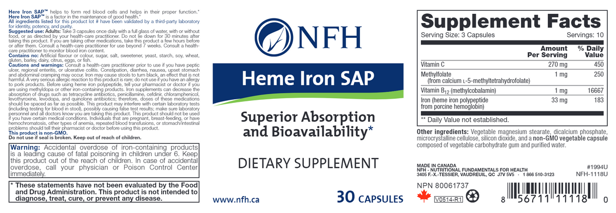 Heme Iron SAP 30 caps – Juno Wellness